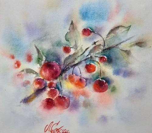 Картина акварель Веточка вишни