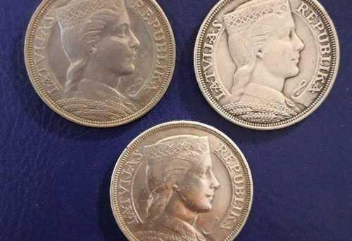 5 лат Латвия. 1929г, 1931г, 1932г. Серебро