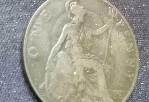 Монета медная 1912 года 1 пенни