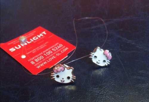 Детские новые сережки hello kitty серебро 925