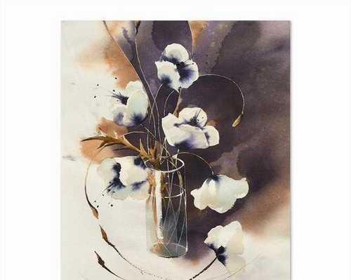 Интерьерная картина "Белые цветы в вазе" 50х60 см