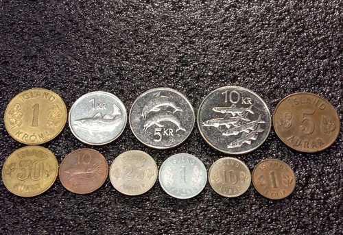 Набор разных монет Исландии