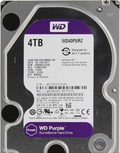 Жесткий диск Western Digital Purple 4 Тб wd40purz
