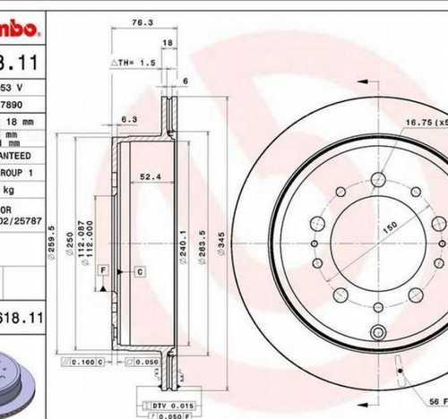 Brembo 09.D618.11 Диск тормозной UV Coated зад