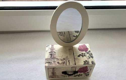 Шкатулка для украшений деревянная с зеркалом Париж