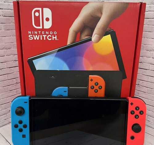 Nintendo Switch oled 64 Gb Синий/Неоновый красный