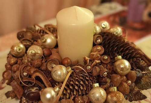 Новогодний декор рождественский венок свеча