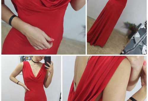 Платье вечернее красное в пол с открытой спиной