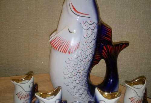 Ликерный (коньячный) набор рыбки. Фарфор СССР