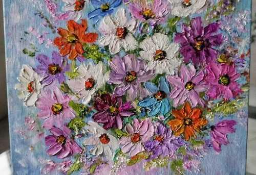 Картина маслом Букет цветов космей