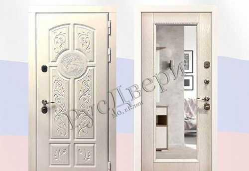 Белая металлическая дверь с мдф и зеркалом