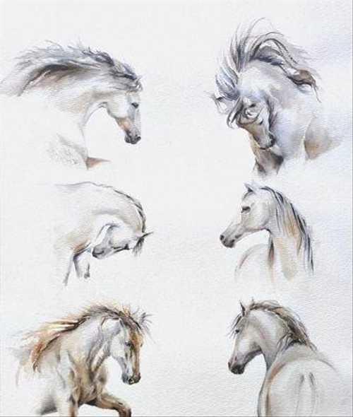Интерьерная картина белые лошади 30х40 А3