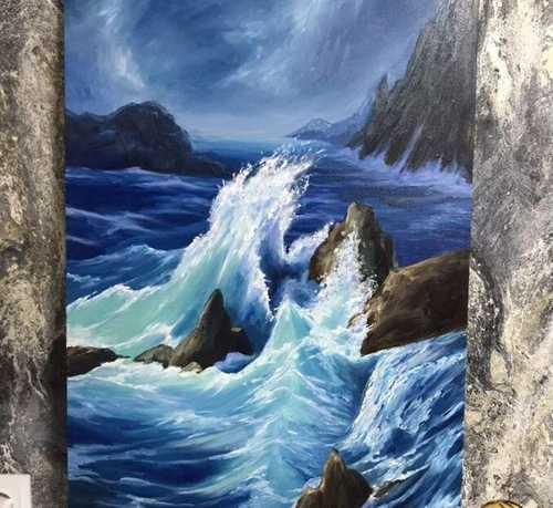 Картина маслом на холсте "Буря морей"