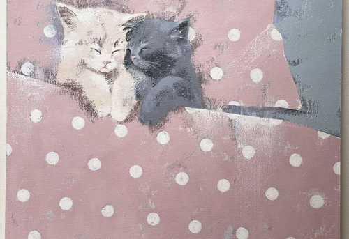 Картина масло спящие котята картина животные