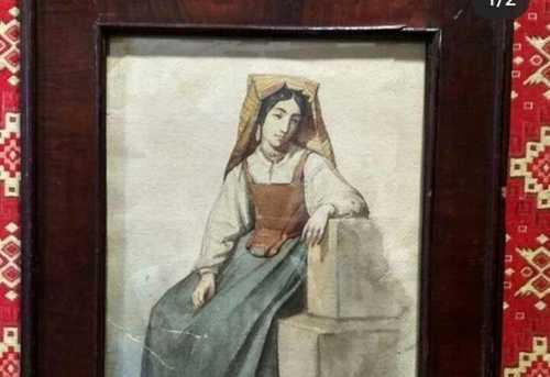 Картина акварель 1843 антикварная