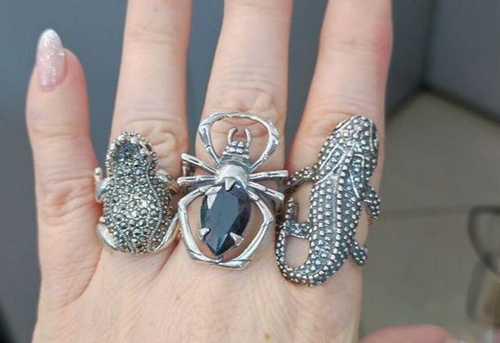Серебро кольцо паук лягушка, ящерица