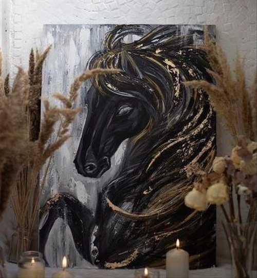 Интерьерная картина "Черный конь"
