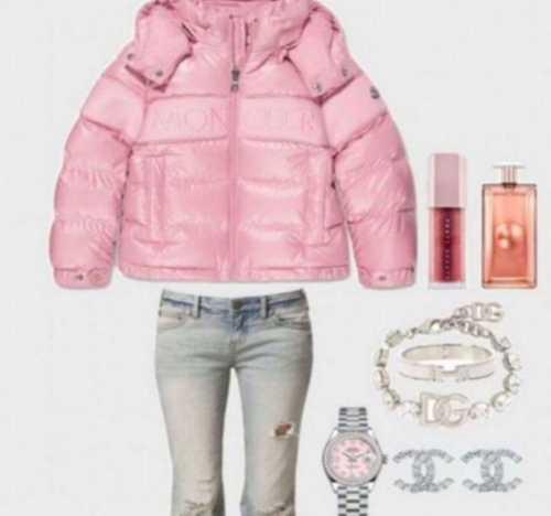 Пуховик moncler розовый глянцевый