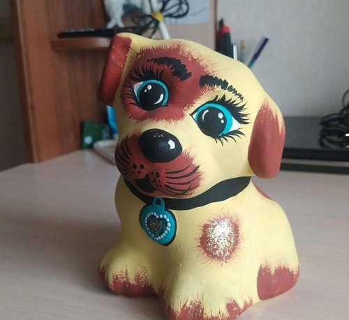 Глиняная керамическая собака копилка