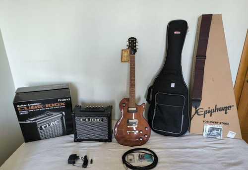 Epiphone studio LT Walnut + Roland cube-10GX + акс