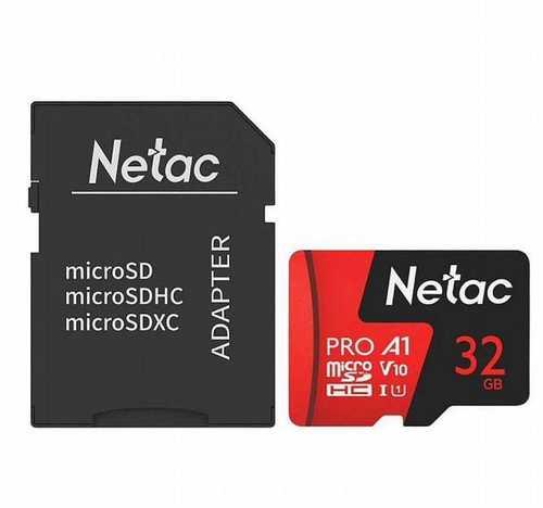 Карта памяти Netac MicroSD P500 Extreme Pro Class 10 UHS-I A1 V10 (100 Mb/s)   SD адаптер, 32GB