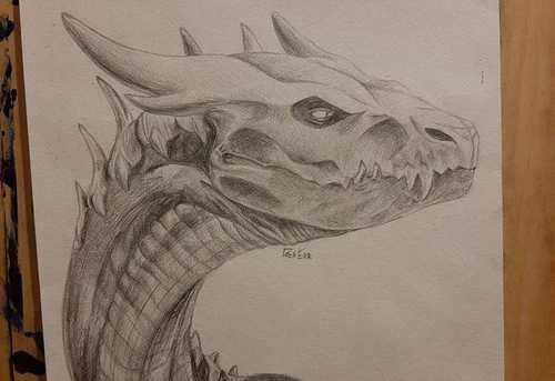 Картина с драконом простым карандашом