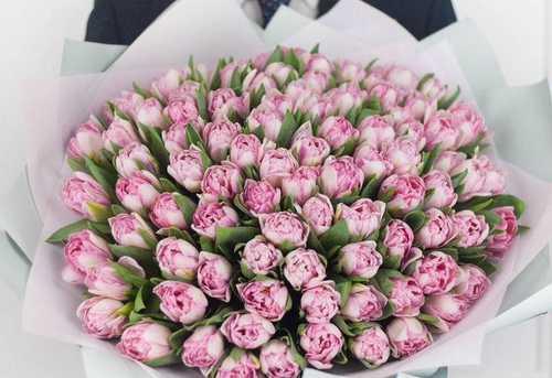 Тюльпаны 101 шт Тюльпаны пионовидные розовые