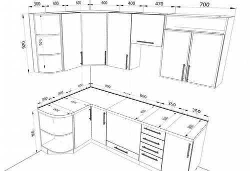 Набор кухонной мебели 220 на 150 см