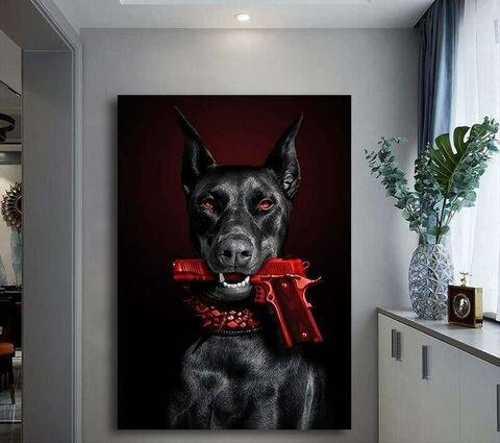 Картина маслом на холсте с собакой Доберман