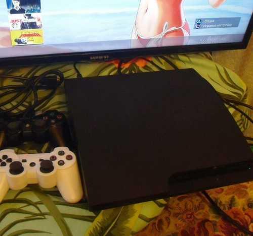 PlayStation 3 Slim 320 gb-прошита-45 игр-два джоя