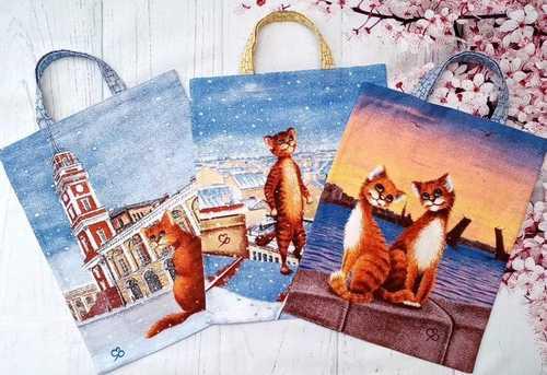 Коты. Лисы. Сумки из рогожки