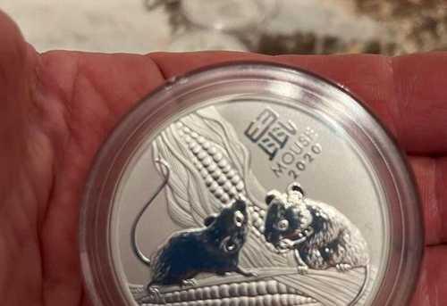 Серебряная монета,Луннар3, Год Крысы" 2020,62.2 г