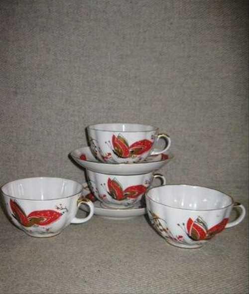 Чайные пары Бабочки лфз СССР 2 штуки +2 чашки