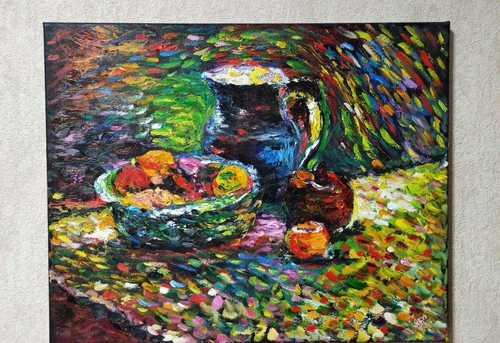 Картина маслом " Натюрморт с кувшином и фруктами"