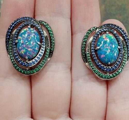Серебряные серьги с синтетическим Опалом