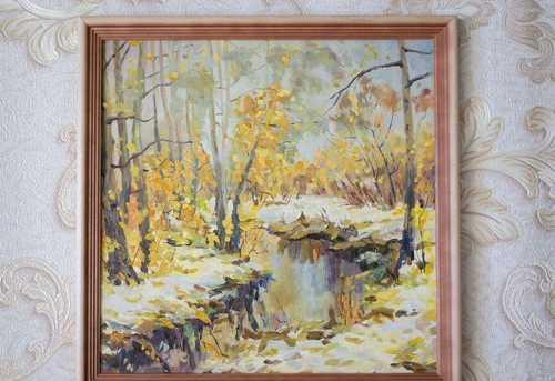 Картина маслом Лесная речка осенью