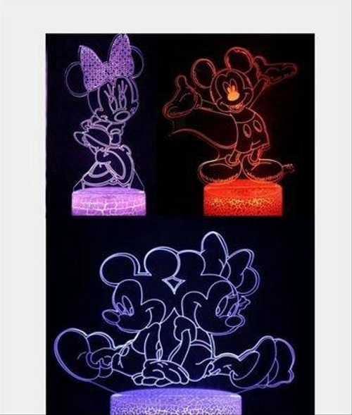 3D ночник с RGB/LED подсветкой Микки и Минни Маус