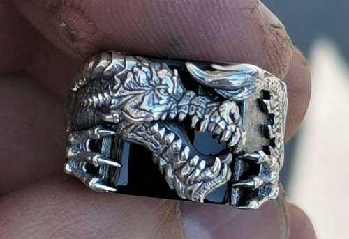 Кольцо серебро мужское Дракон