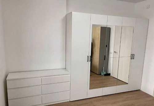 Шкаф распашной 2,5м(зеркала,полки Б+М) +комод Челс
