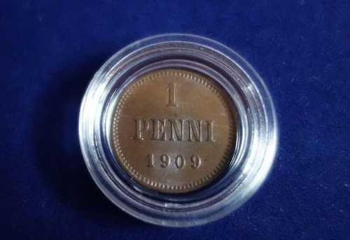 Монета Финляндии - 1 пенни 1909 год – cостояние AU