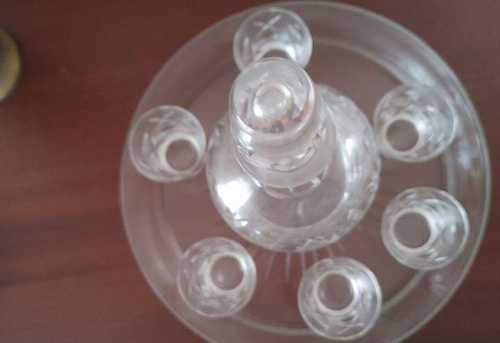 Хрустальный графин с 6 стаканами и подносом