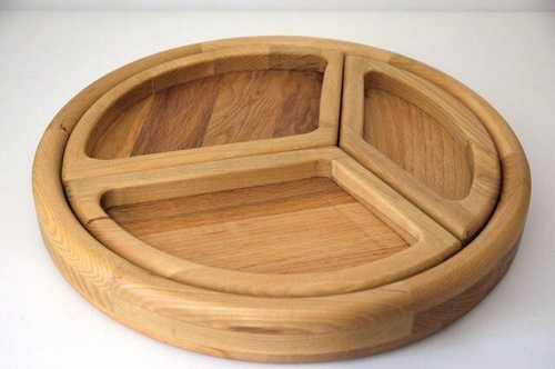Поднос деревянный с набором тарелок, менажница