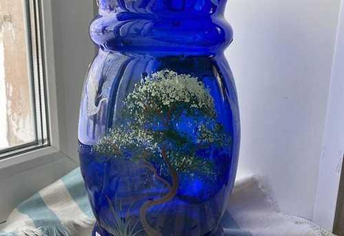 Синяя Живописная ваза. Кобальтовое стекло
