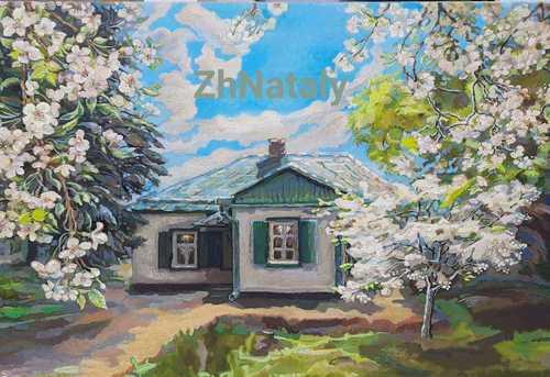 Картина Домик Чехова, Таганрог, вишня цветёт