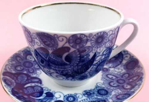 Чайная пара синяя птица, Ленгинградский фарфоровый