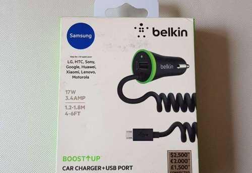 Автомобильная зарядка Belkin с кабелем 2в1 новая