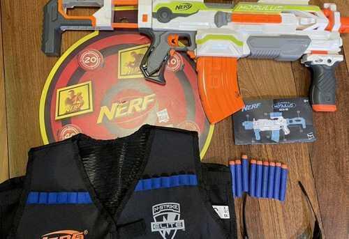 Бластер нерф Nerf, жилетка, очки,мишень и пули