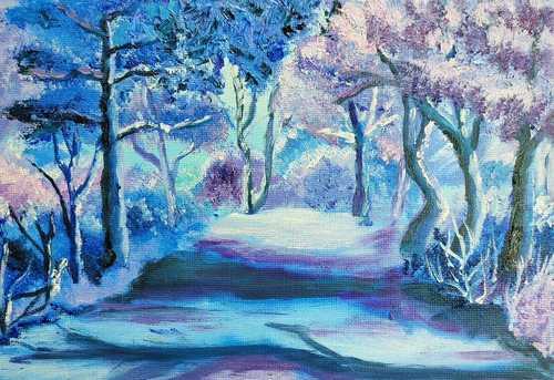Картина маслом пейзаж лесной " Волшебство ночи"