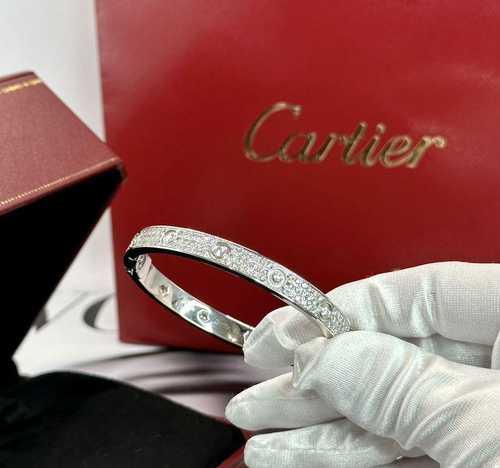 Браслет Cartier love в белом золоте, с бриллиантам