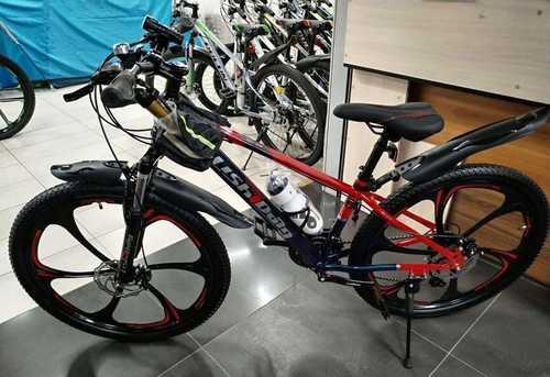 Велосипед с литыми дисками черно-красный новый